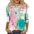 2026 Summer Plus Size Shirt, Women's 3/4 Sleeve Round Neck Loose ...