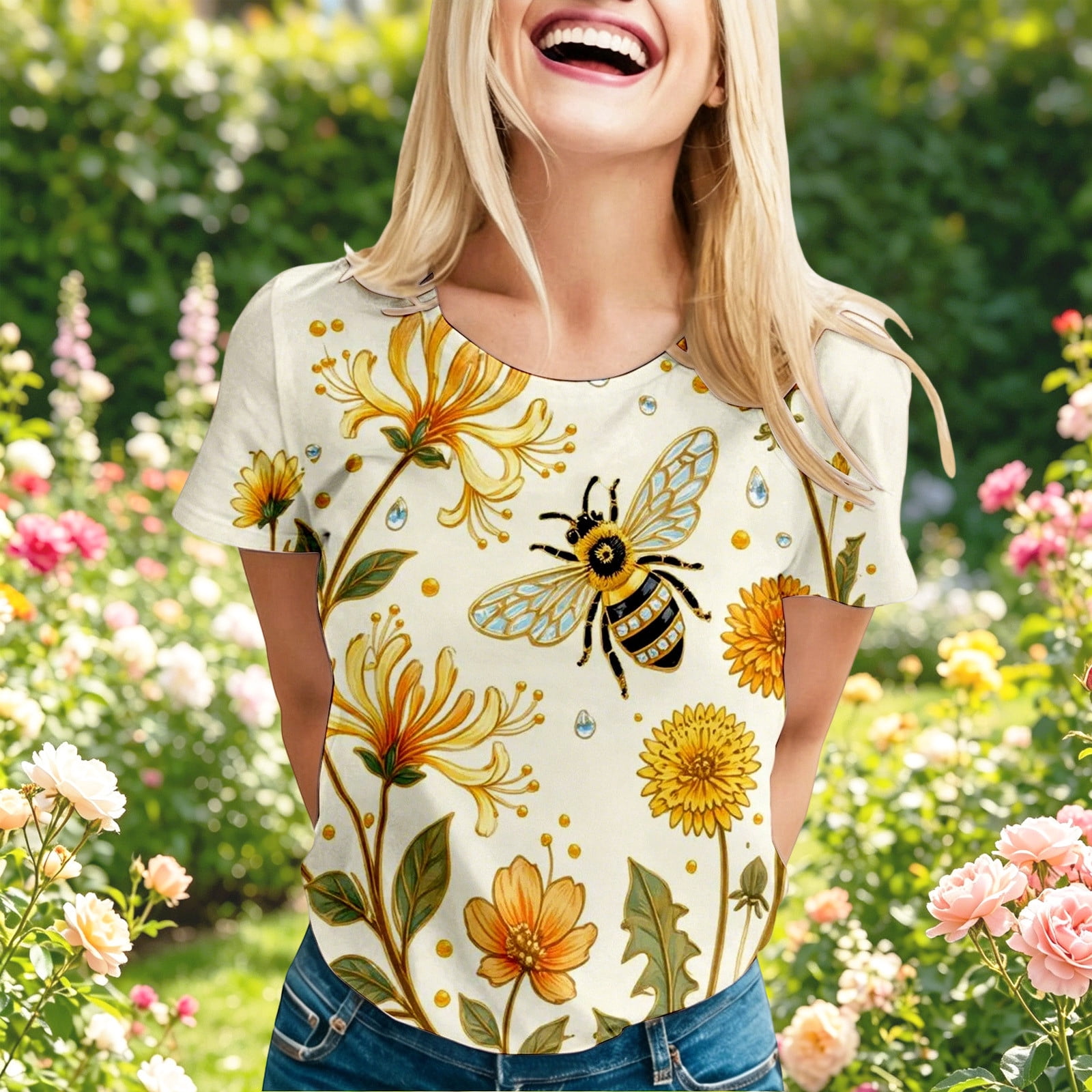 2026 Summer Tops for Women Casual Tops Office Elegance Tee with Floral ...