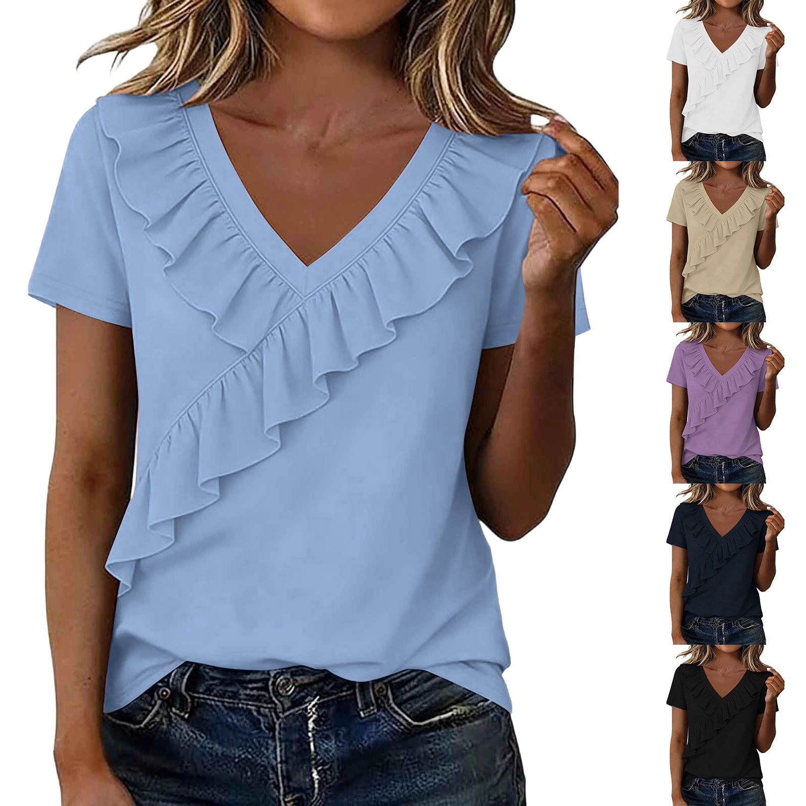 2026 Summer Women's Puff V Neck Short Sleeve Summer Tops Dressy Work ...