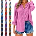 2026 Summer Womens Cotton Linen Button Up Shirt with Pockets Casual ...