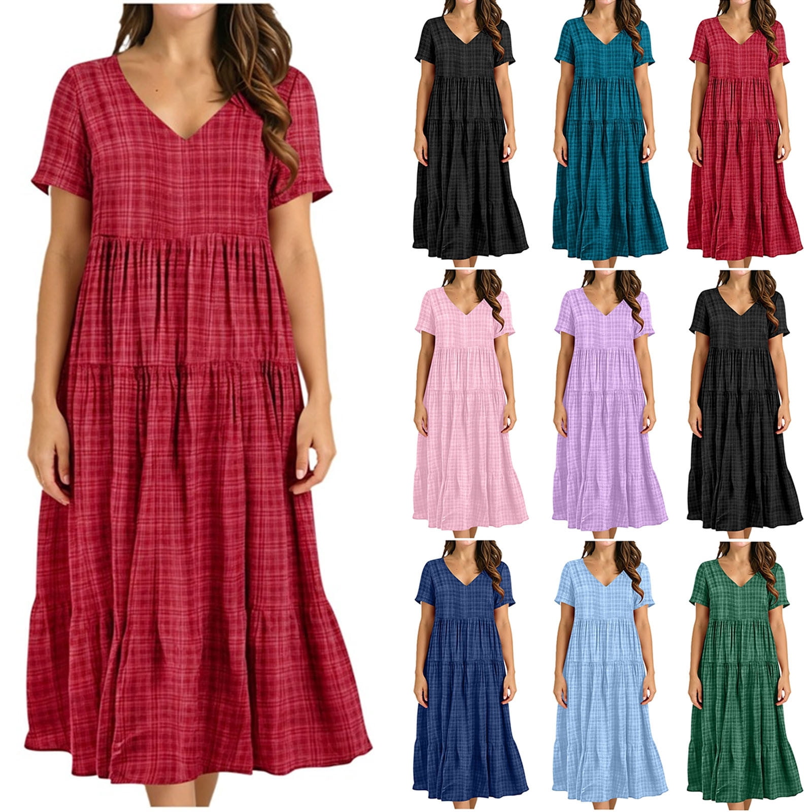2026 Summer Womens Dress Fashion Casual Elegant V-Neck Short Sleeve ...