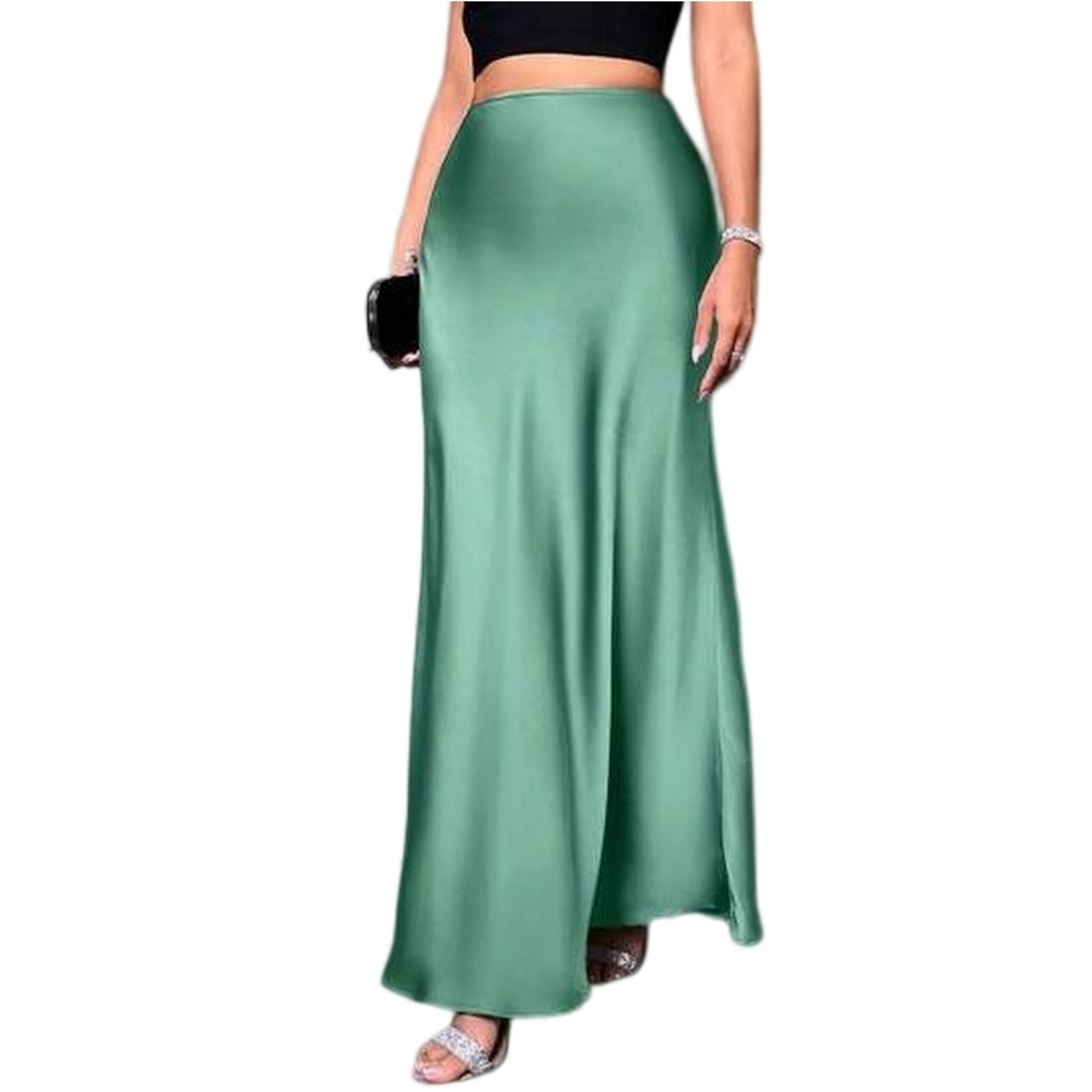 2026 Summer Womens Skirts Silk Elegant High Waist Flowy Long Satin A ...