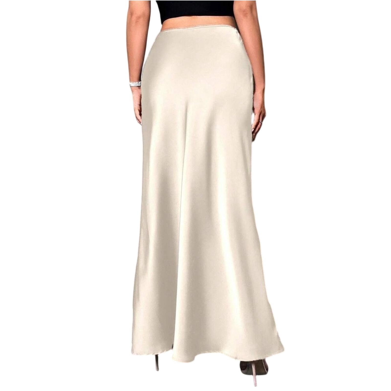 2026 Summer Womens Skirts Silk Elegant High Waist Flowy Long Satin A ...