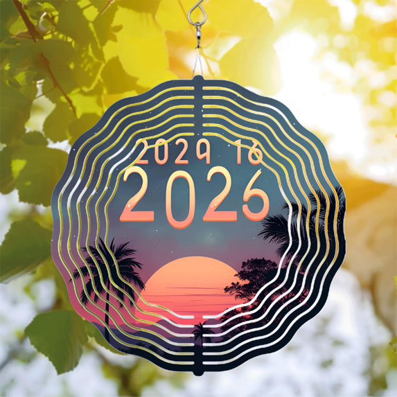 2026 Sunset Wave Pattern Metal Hanging Wind Spinner - Tropical Palm ...