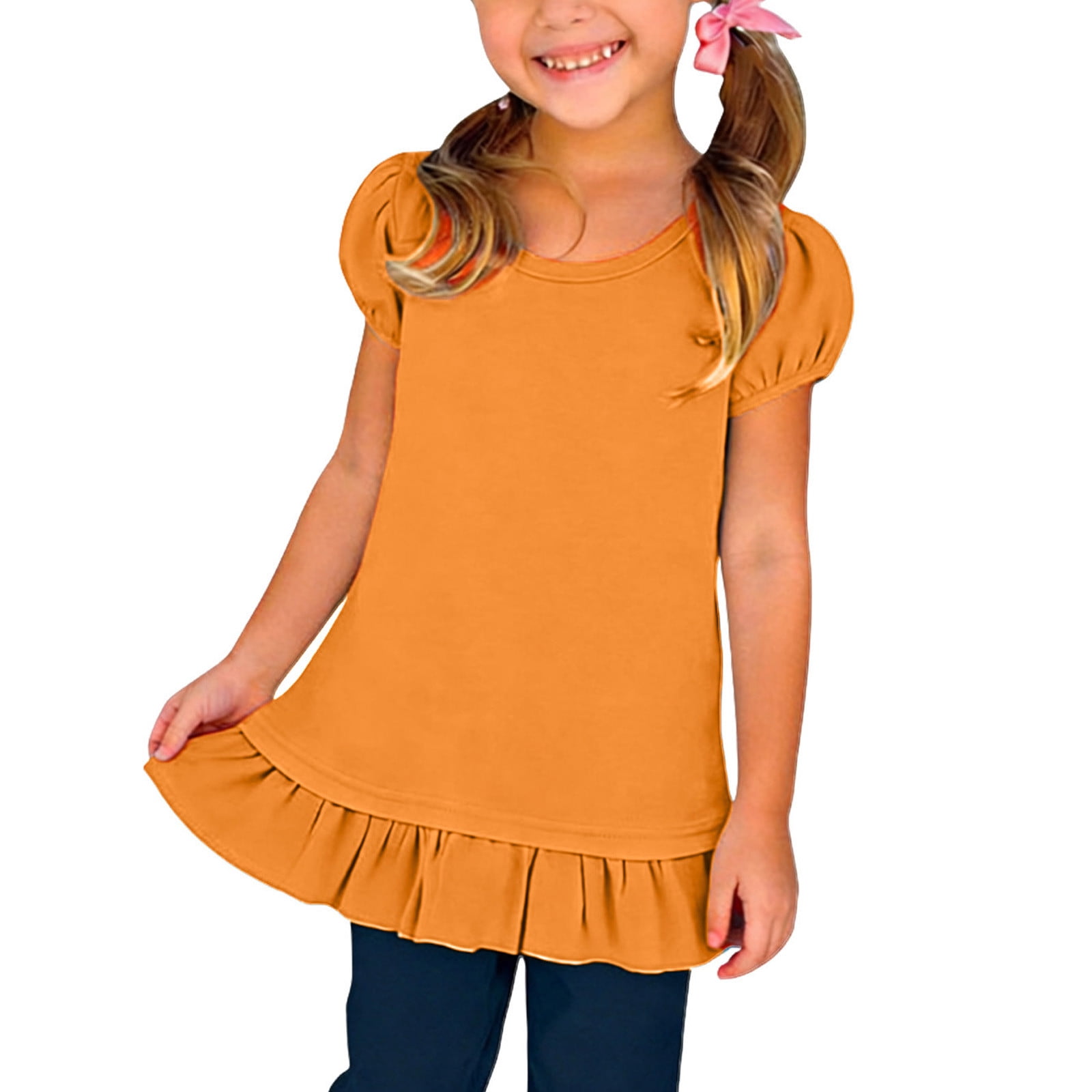 2026 Sweet and Cute Big Kid Tops for Summer Casual Solid Color Puffed ...