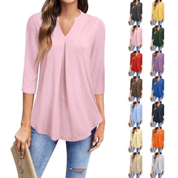2026 Swing Tunic Tops for Women Loose Fit Dressy V Neck 3/4 Sleeve ...