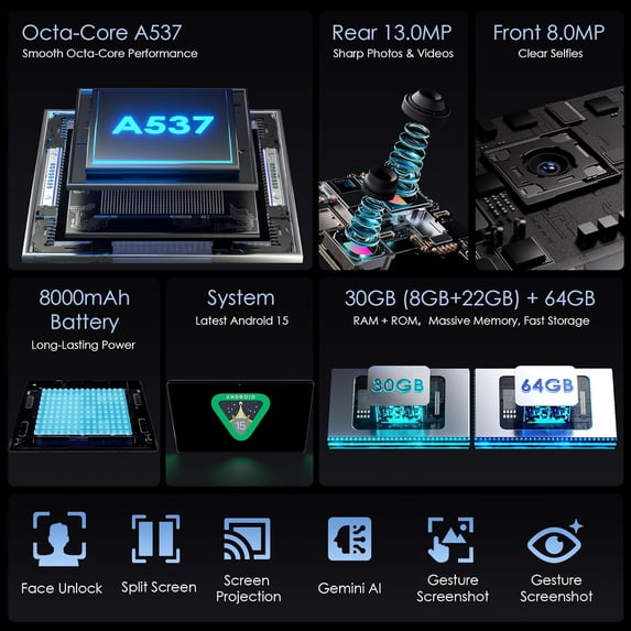 2026 Tablet 10 inch Android 15 Tablet with Keyboard 30GB RAM + 64GB ROM ...