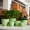 2026 Thickened Resin Planters with Saucers Indoor Outdoor Ribbed Flower ...