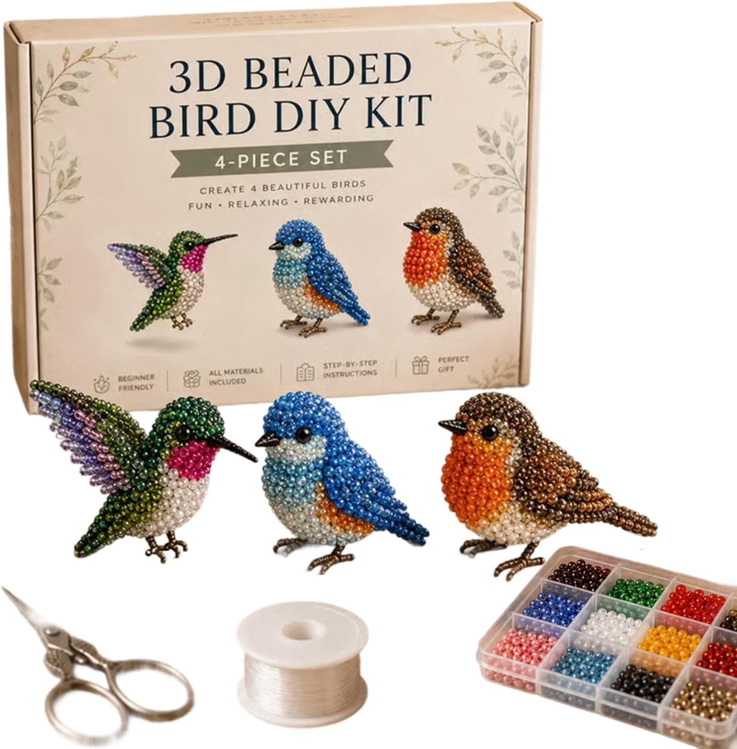 2026 Tiny 3D Beaded Animal DIY Kit, 4-Piece Handmade Beading Craft Set ...