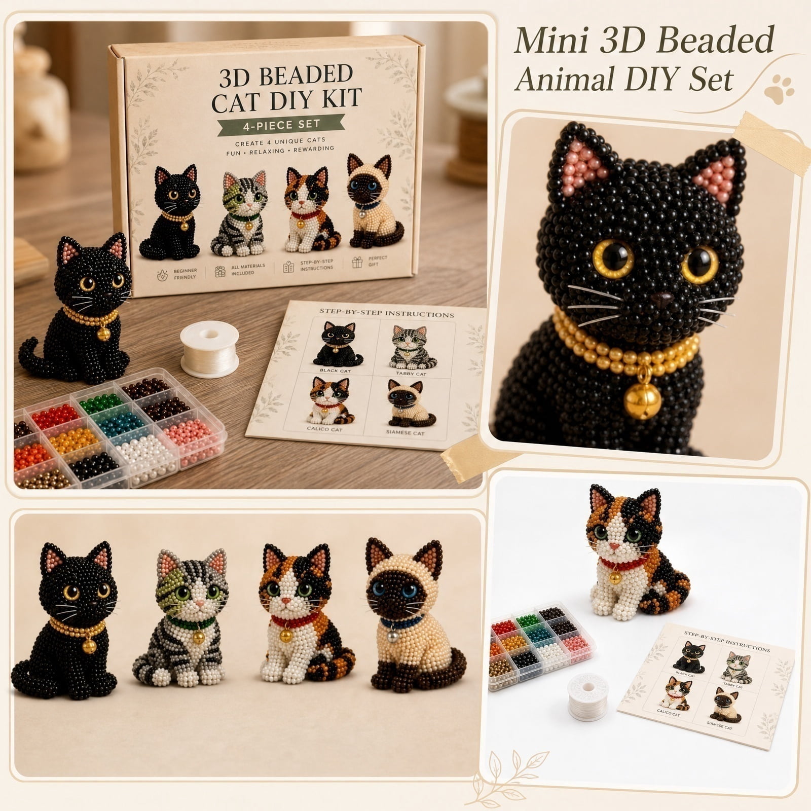 2026 Tiny 3D Beaded Animal DIY Kit, Multi Style Bead Craft Pack, Make ...