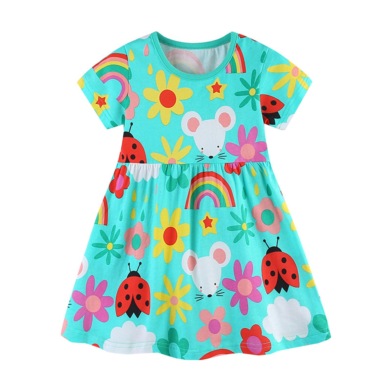 2026 Toddler Girls Dresses Cartoon Animal Flower Print Short Sleeve ...