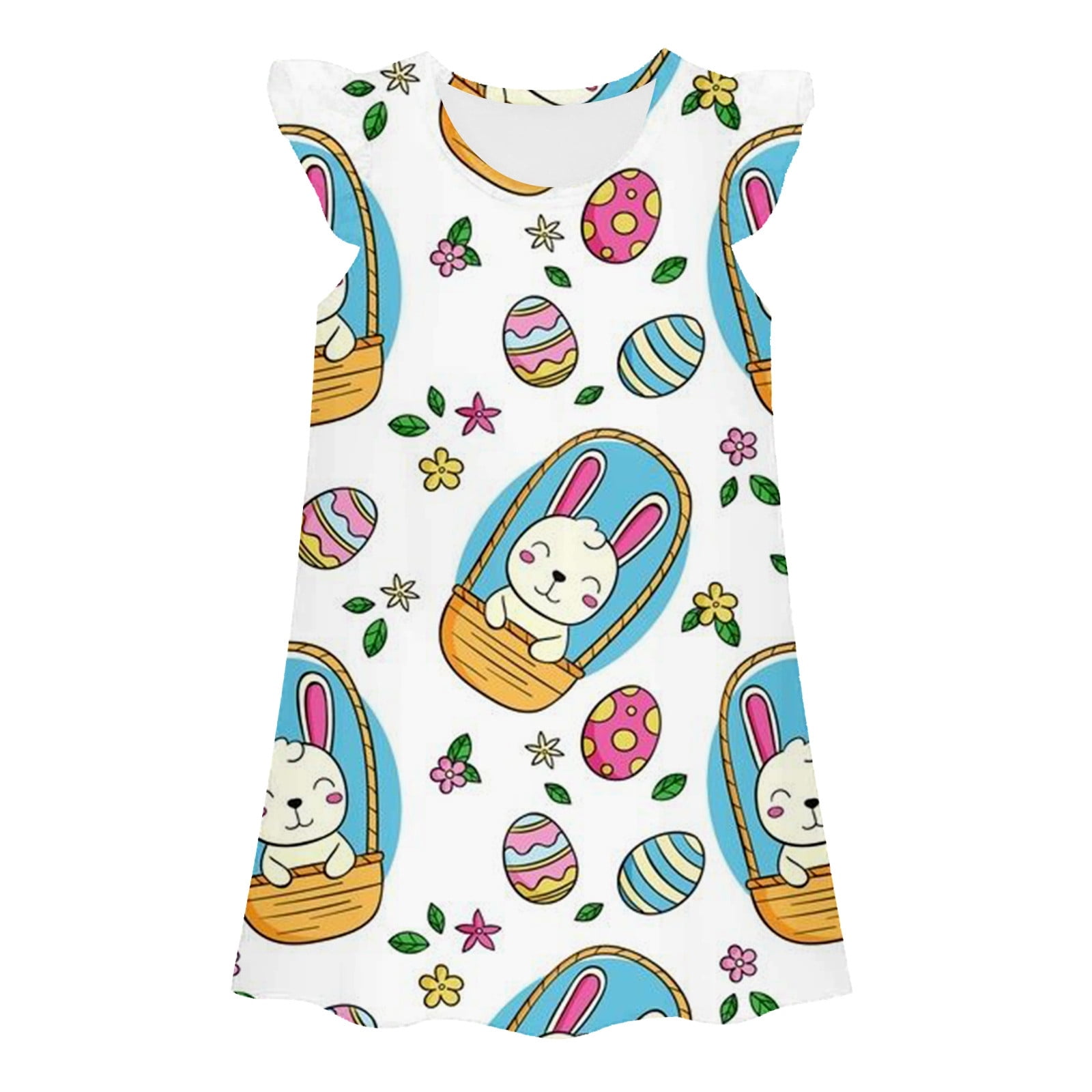 2026 Toddler Girls Dresses Flying Sleeve Easter Cartoon Rabbit Print ...