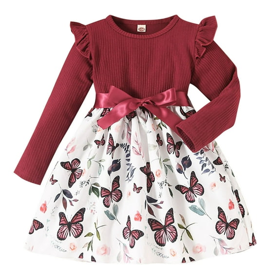 2026 Toddler Girls Dresses Long Sleeve Bowknot Prints Ruffles Dance ...
