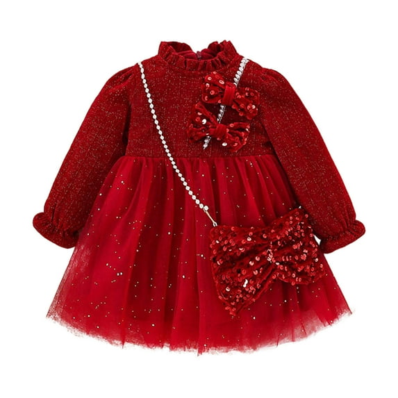 2026 Toddler Girls Dresses Winer Long Sleeve Red Bowknot Patchwork Mesh ...
