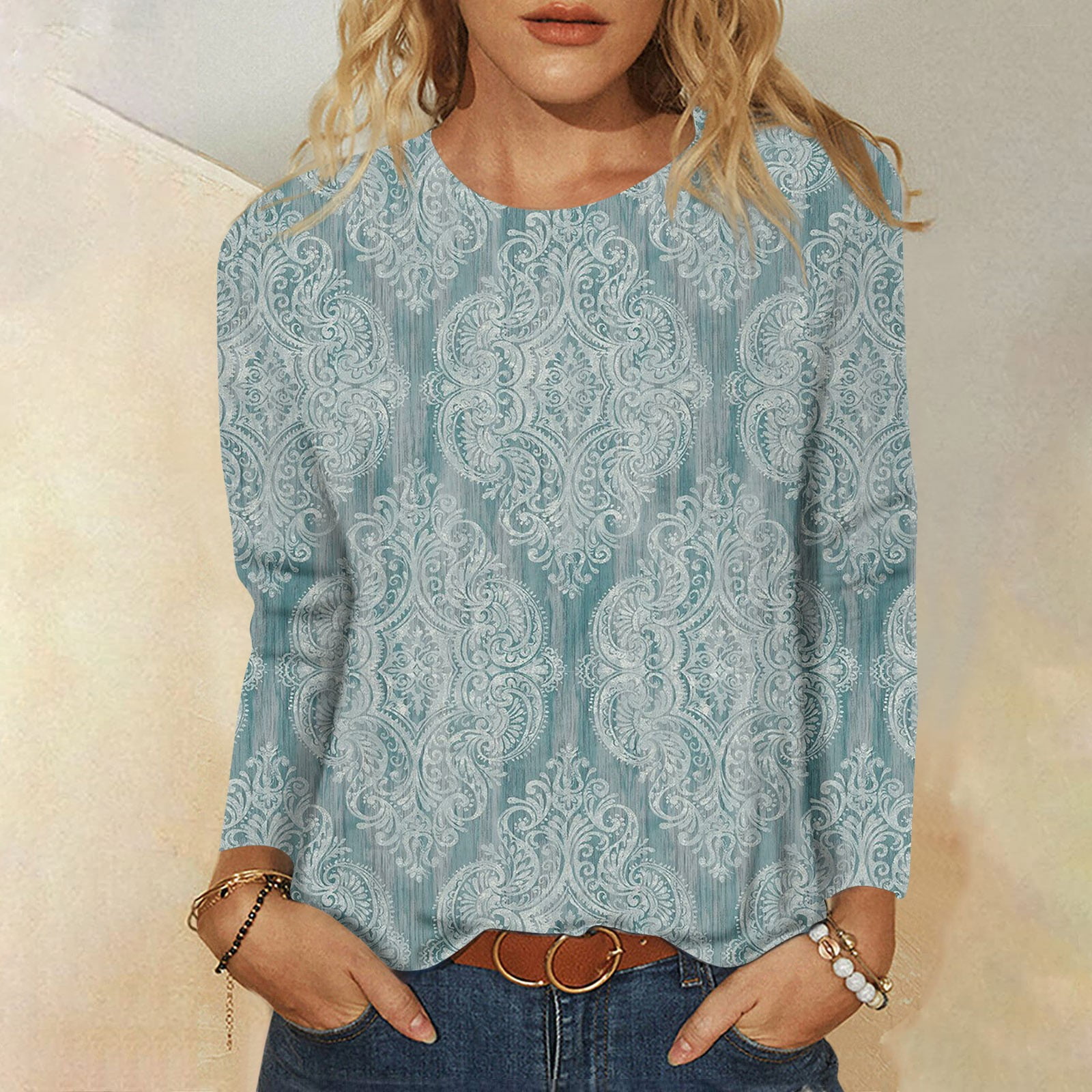 2026 Trendy Women Long Sleeve V Neck Tunic Shirts Loose Fit Basic Soft ...