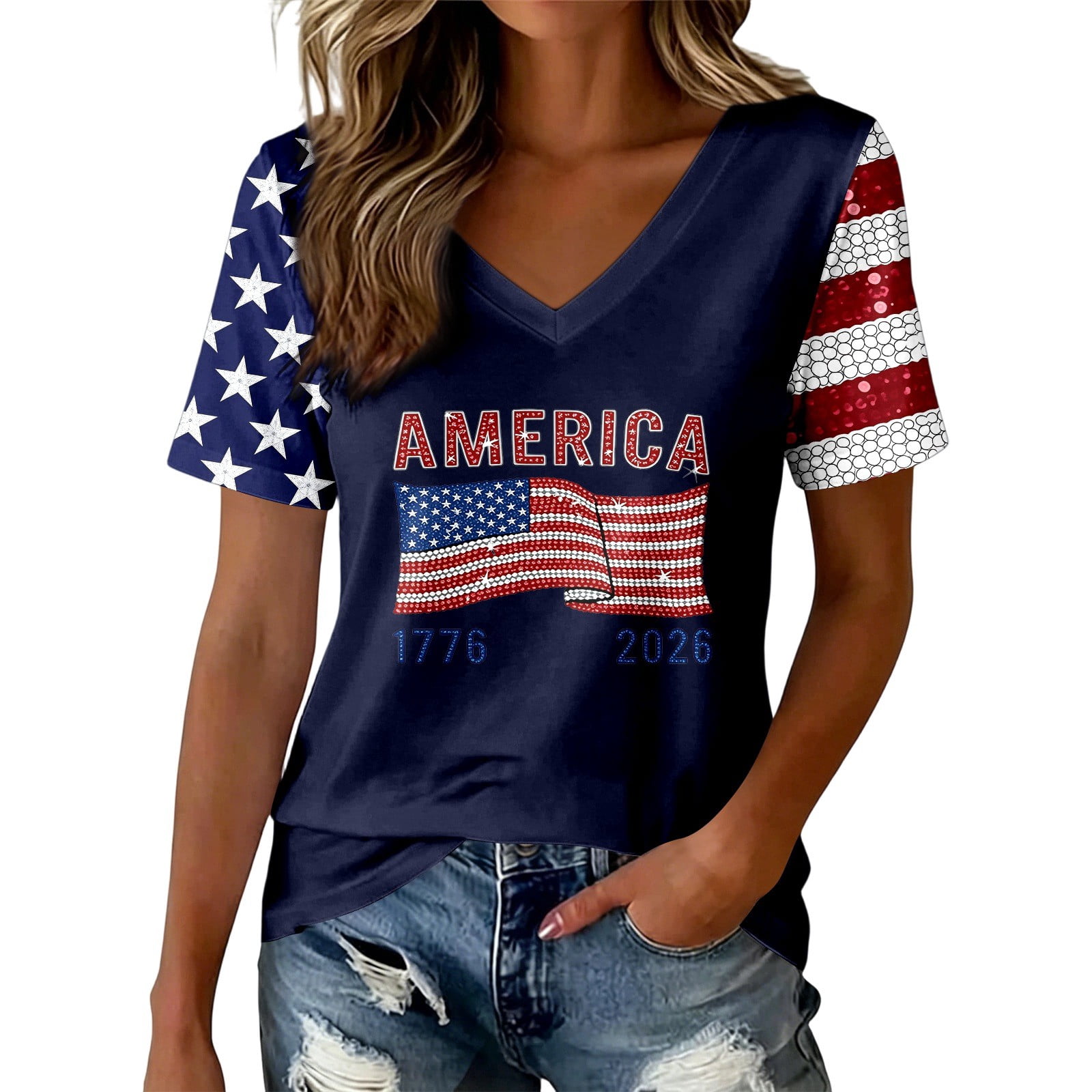 2026 USA 250th Anniversary T Shirt Women Patriotic 4th of July Tee for ...