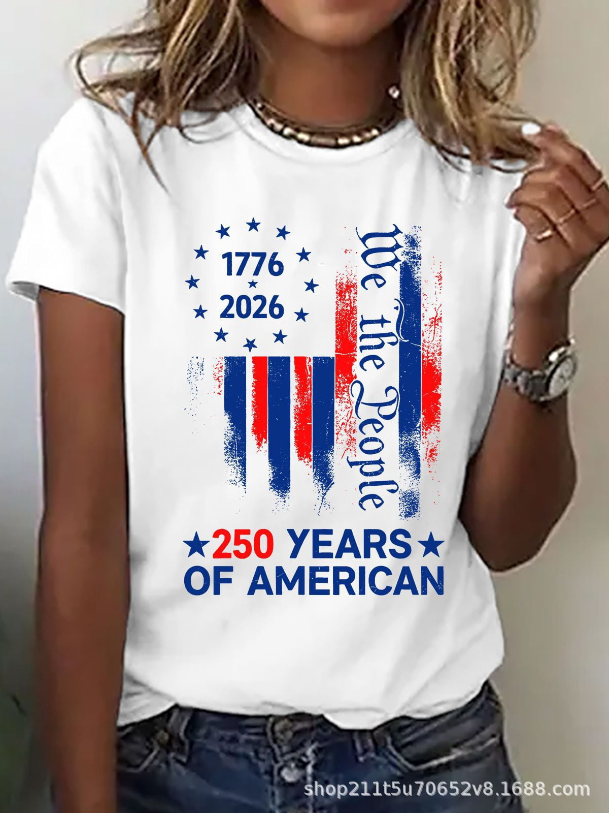 2026 USA 250th Anniversary Women's T-Shirt Round Neck Short Sleeve Top ...