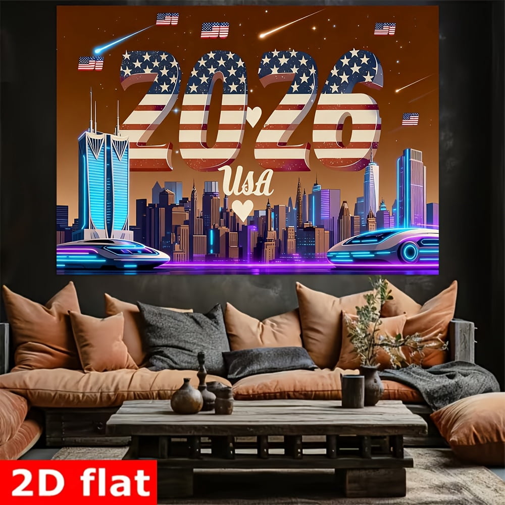 2026 USA July 4th Backdrop American Flag Future City Skyline Background ...