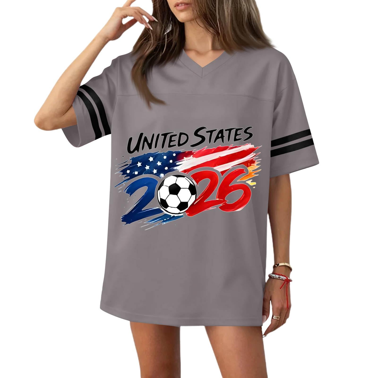 2026 USA Soccer Women's Short Sleeve V Neck T Shirt Casual Oversized ...