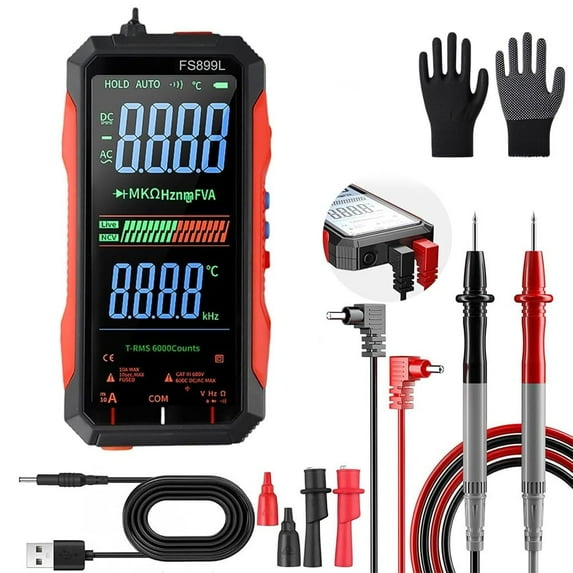 2026 USB Rechargeable Digital Multimeter, 6000 Counts Large Color Screen & Backlight, FS899L ...