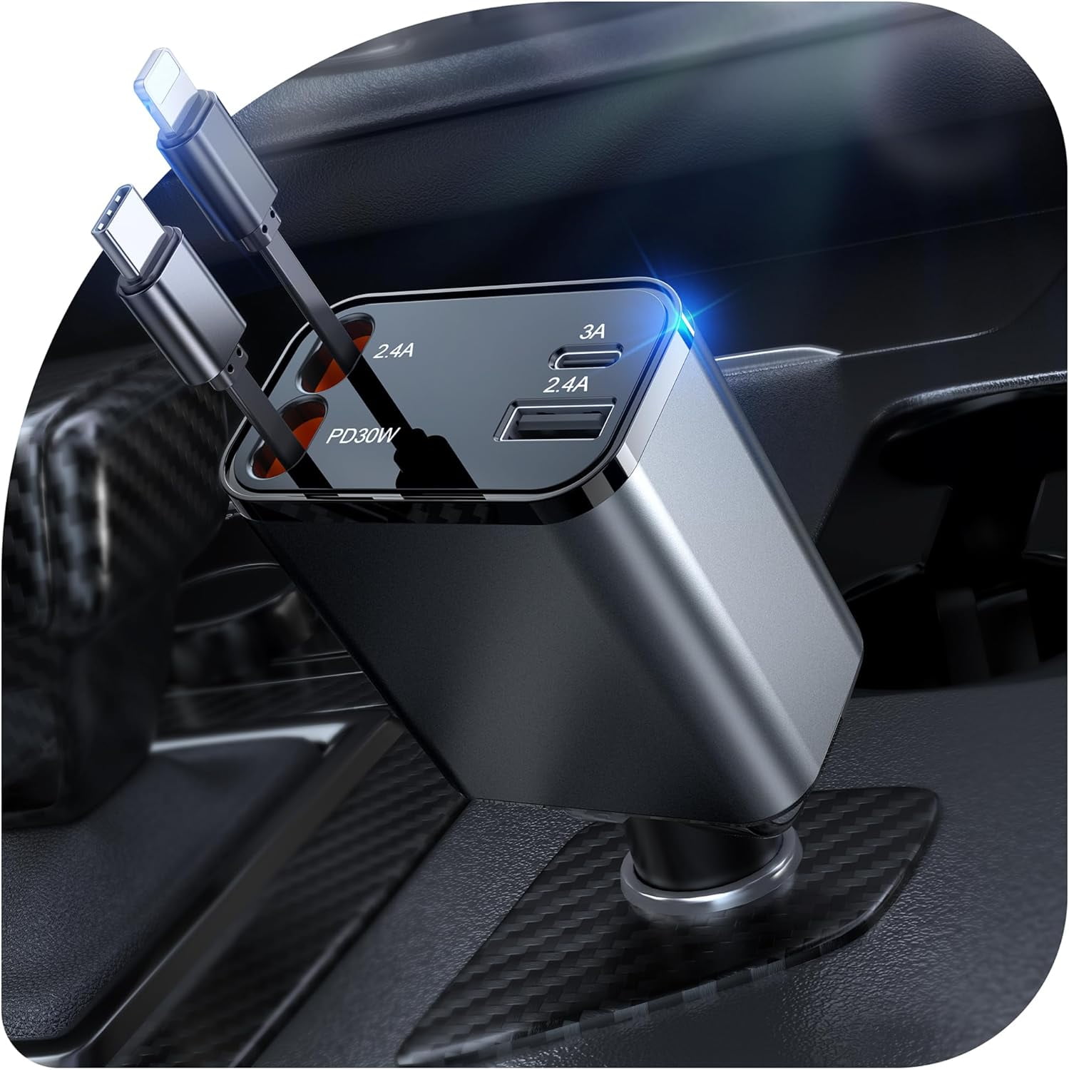 2026 Updated 78W Retractable Car Charger, 4-in-1 Fast Car Phone Charger ...