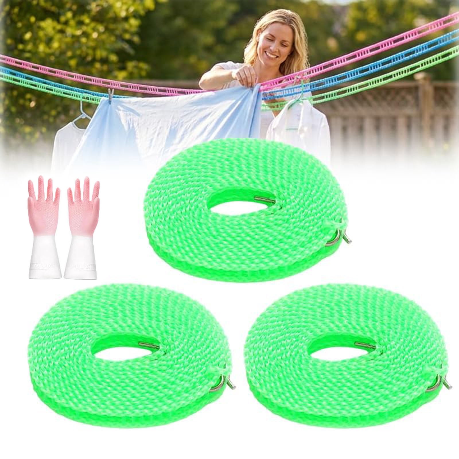 2026 Upgrade 3 PCS Windproof Clothesline with Hooks, 16.4ft Adjustable ...