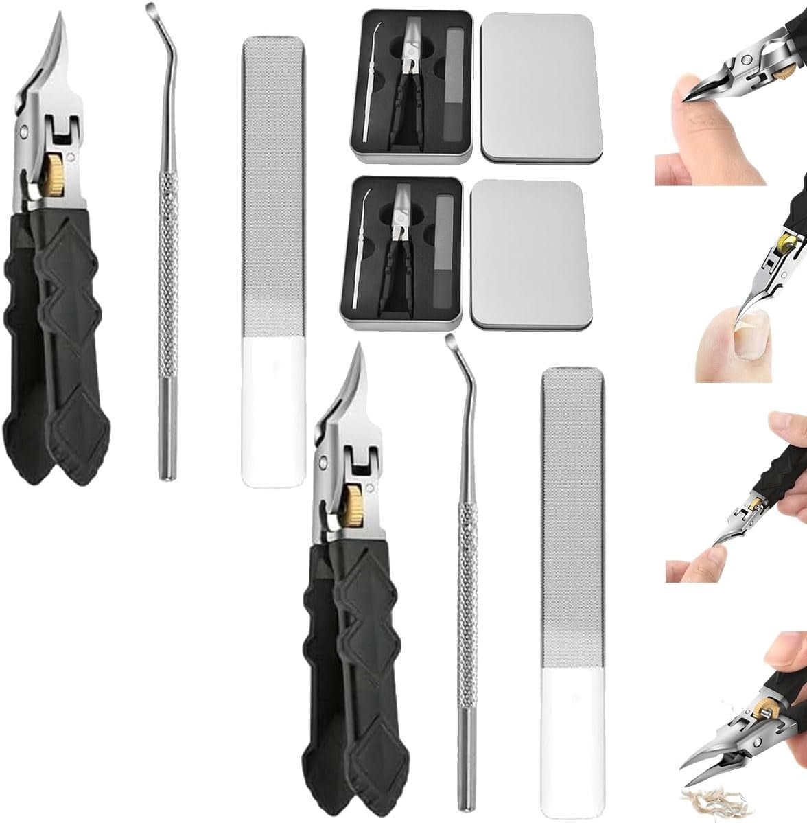 2026 Upgrade Black Anti-Slip Grip Gear Lock Nail Clipper Set With Ultra ...