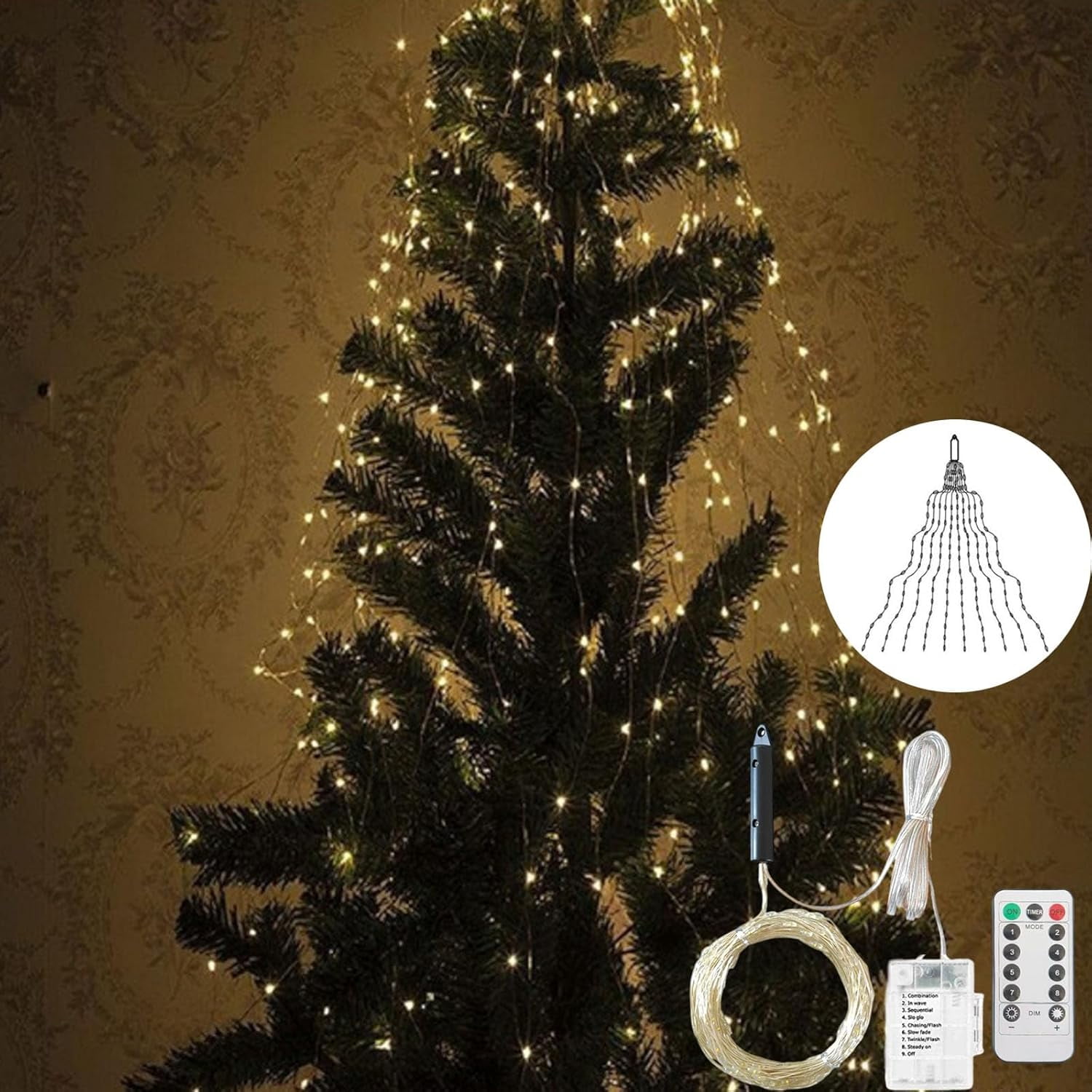 2026 Upgrade Cascading Twinkle Lights for Christmas Tree Waterfall Lights, 8 Modes 100-600 ...
