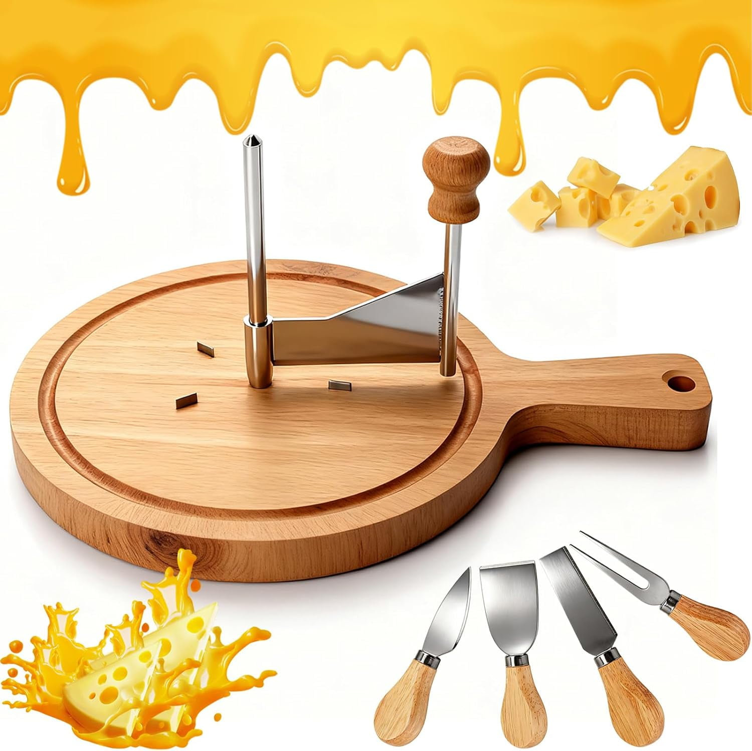 2026 Upgrade Cheese Curler Wheel with Wood Base, Sharp Blade Cheese ...