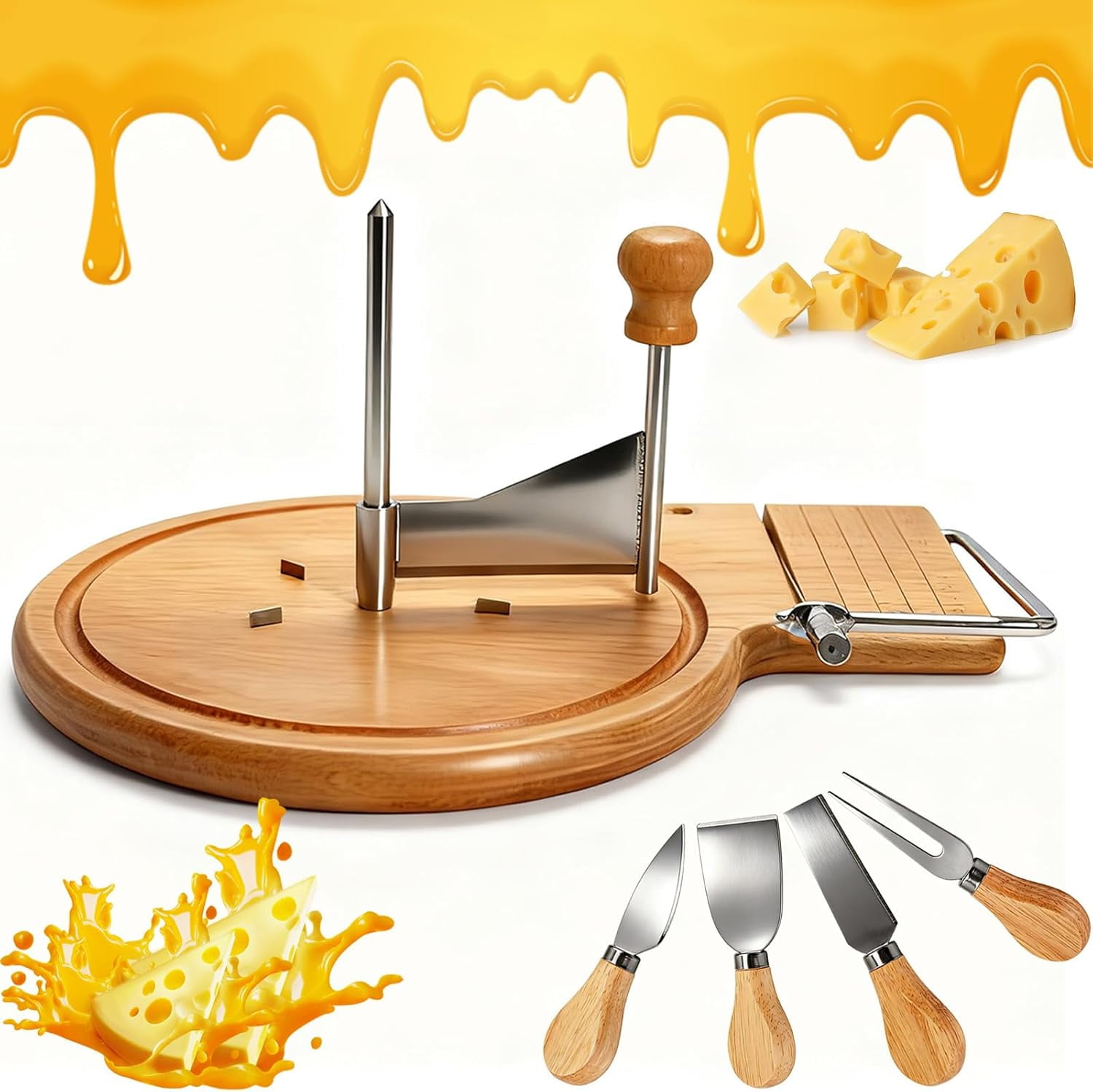 2026 Upgrade Cheese Curler Wheel with Wood Base, Sharp Blade Cheese ...