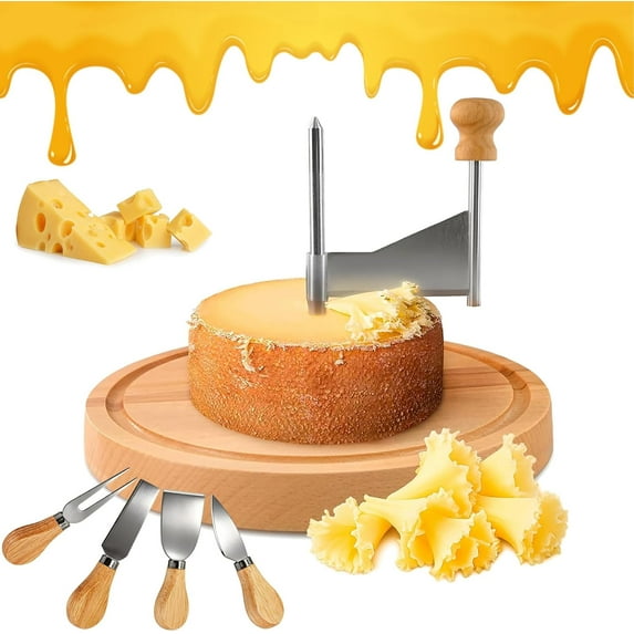 2026 Upgrade Cheese Curler Wheel with Wood Base, Sharp Blade Cheese ...