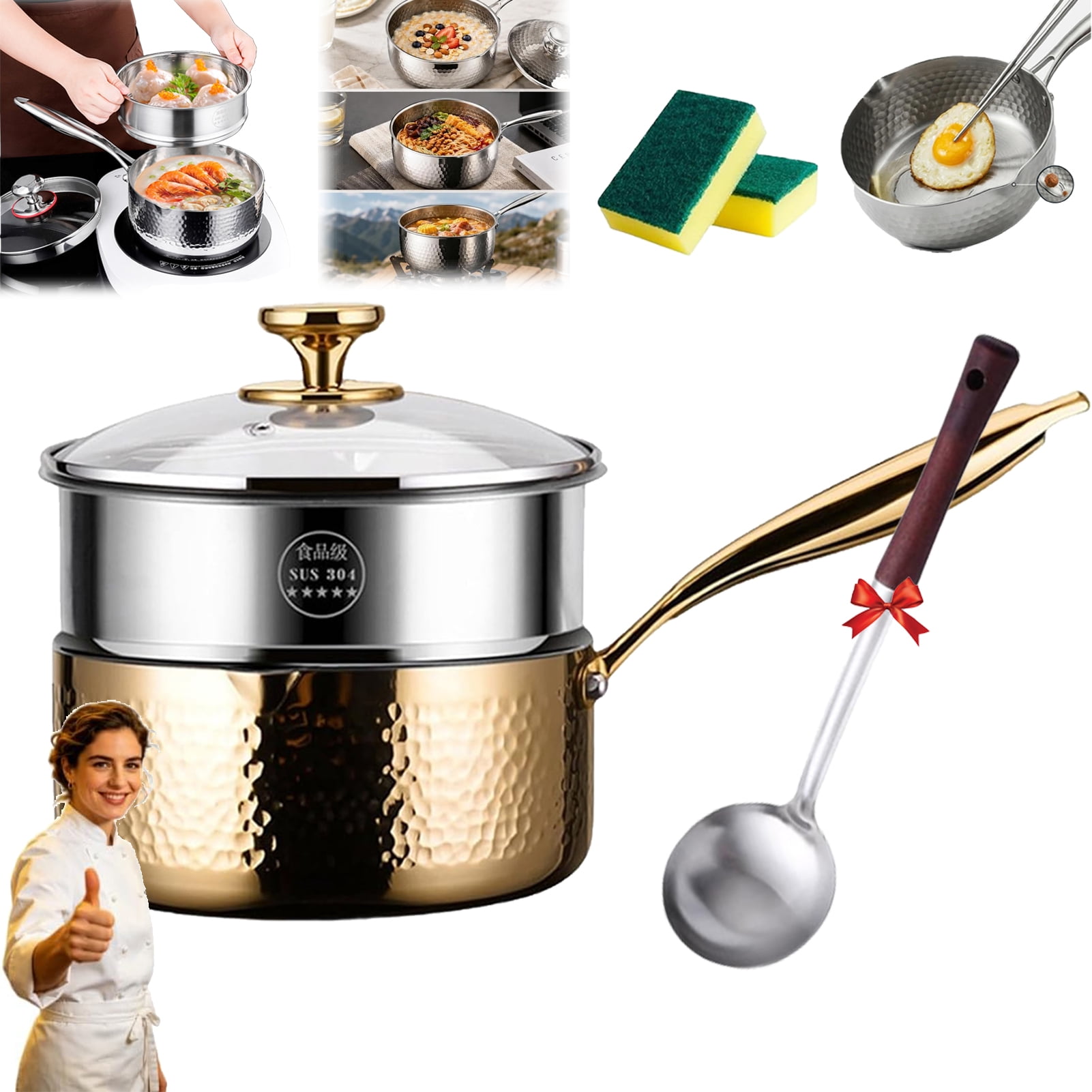 2026 Upgrade Pure Titanium Saucepan with Lid, No Coating Nonstick 5-Ply ...