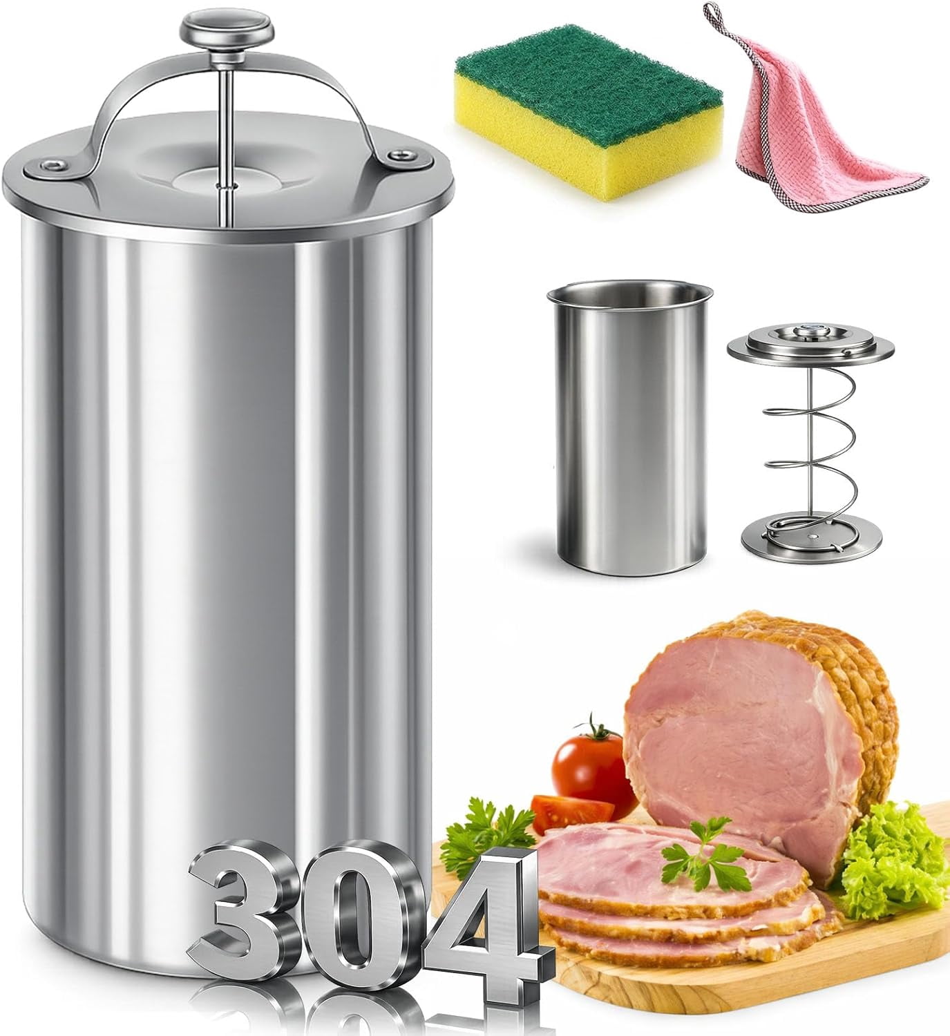2026 Upgrade Stainless Steel Deli Meat Press with Thermometer, Spring ...