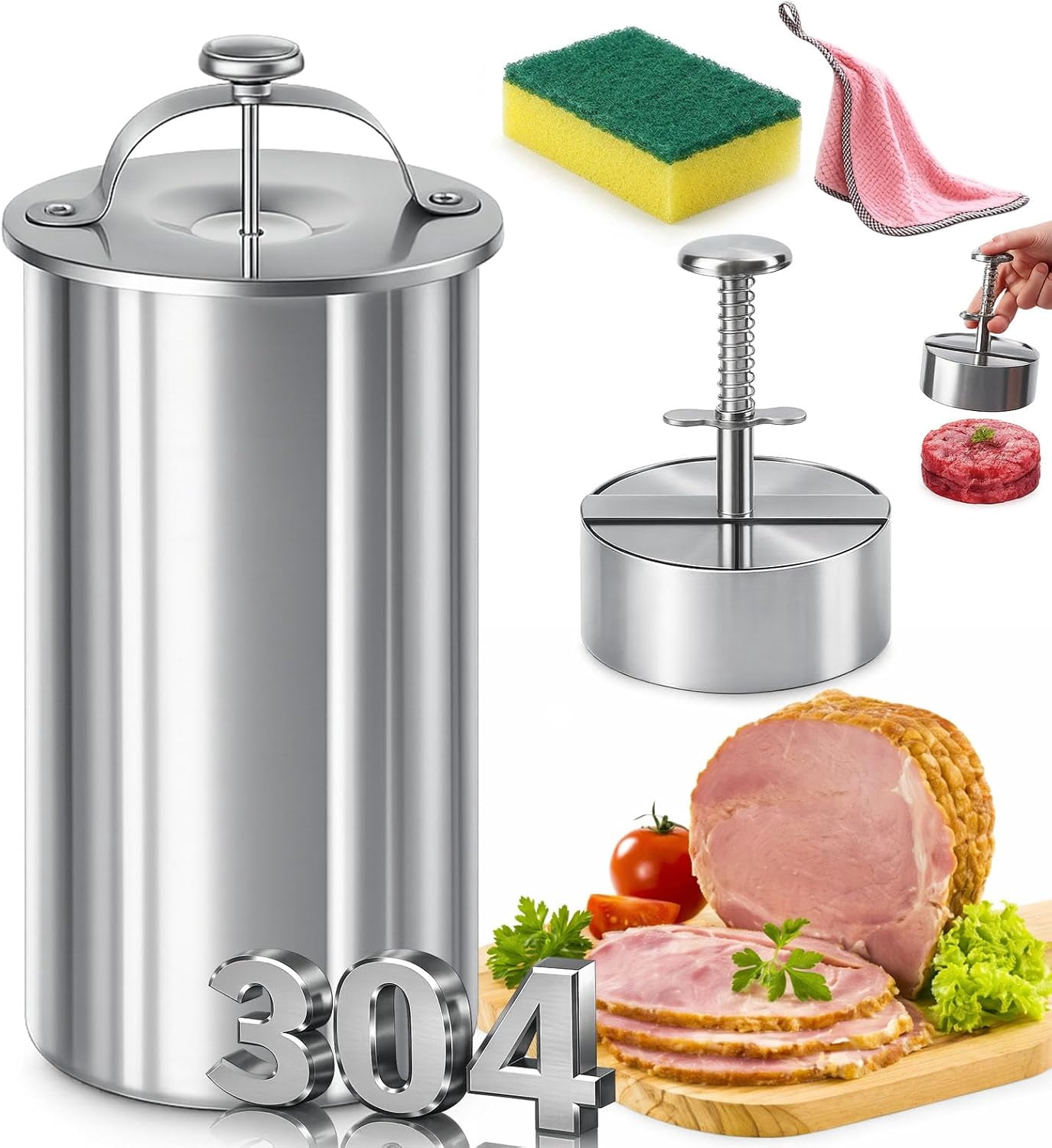 2026 Upgrade Stainless Steel Deli Meat Press with Thermometer, Spring ...