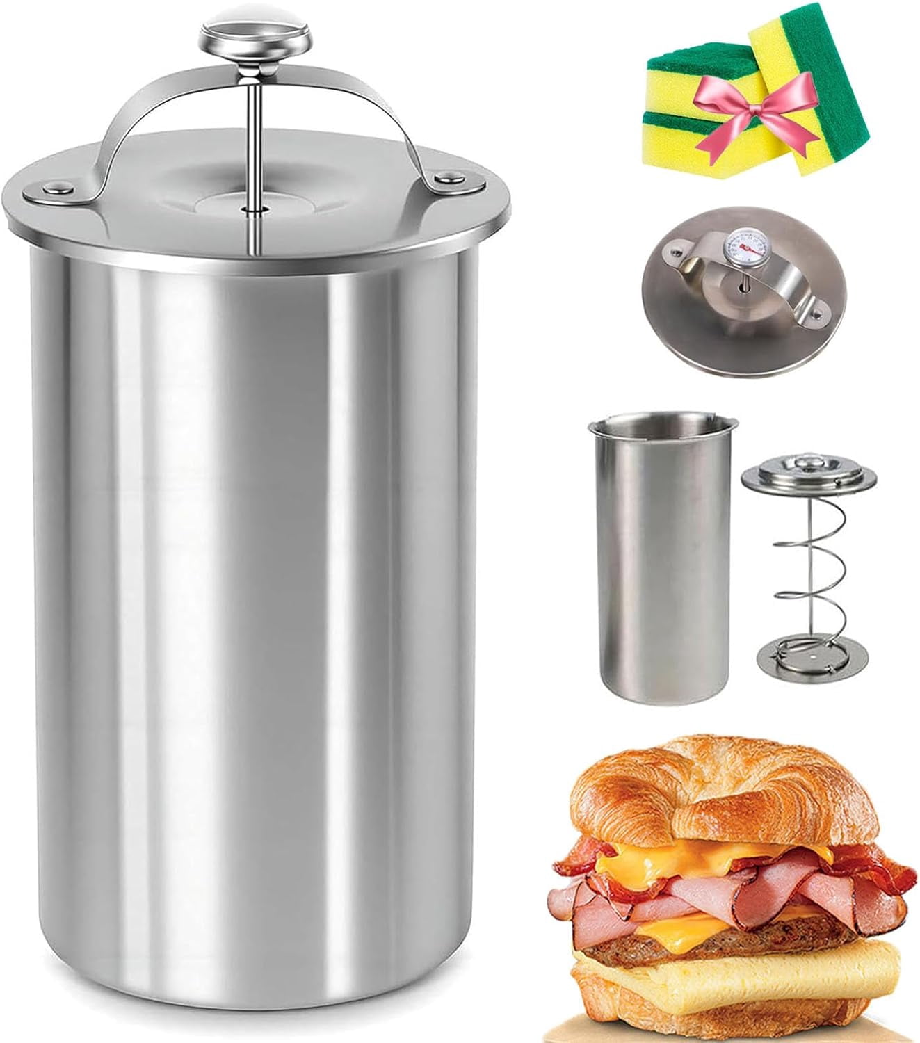 2026 Upgrade Stainless Steel Deli Meat Press with Thermometer & Spring ...