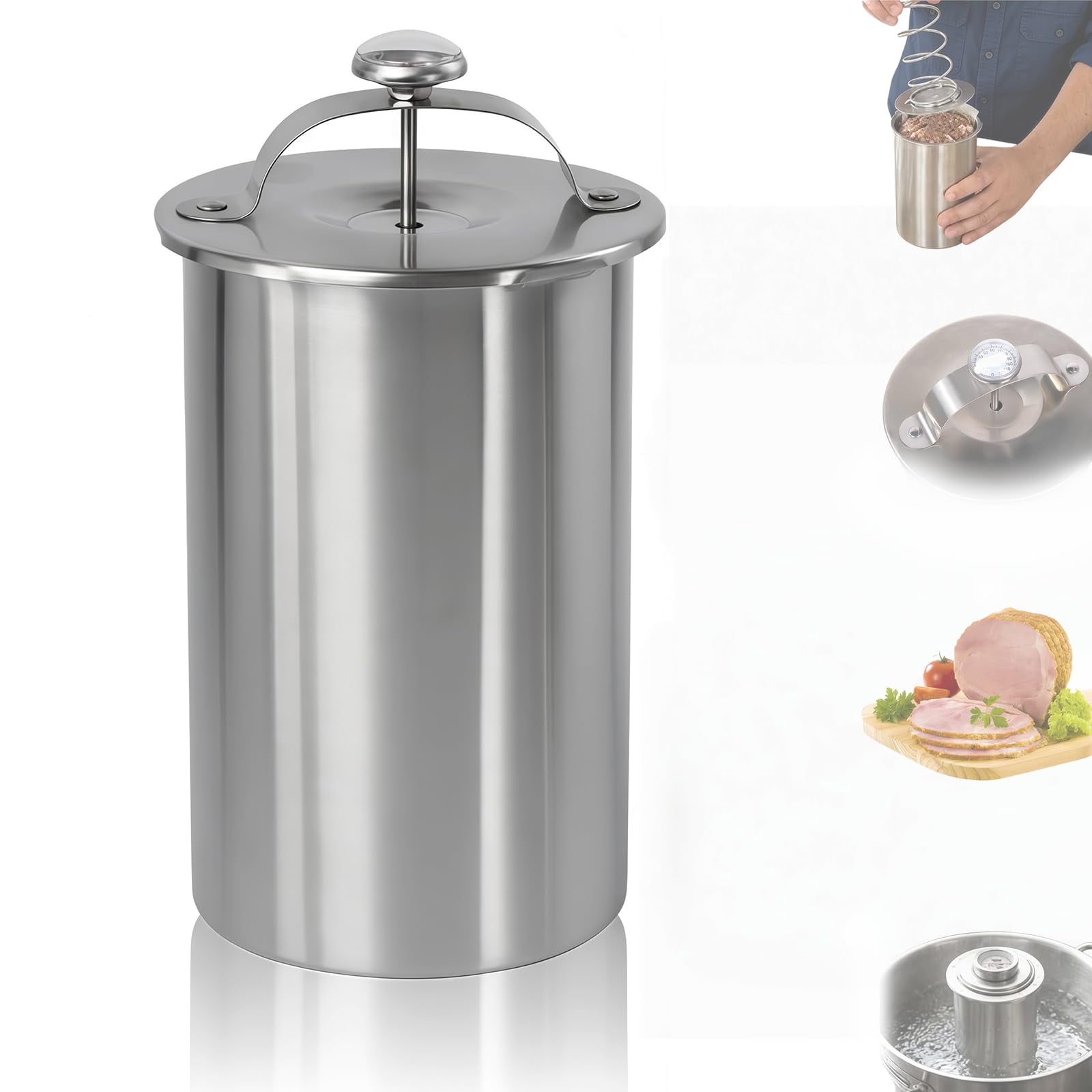 2026 Upgrade Stainless Steel Deli Meat Press with Thermometer & Spring ...
