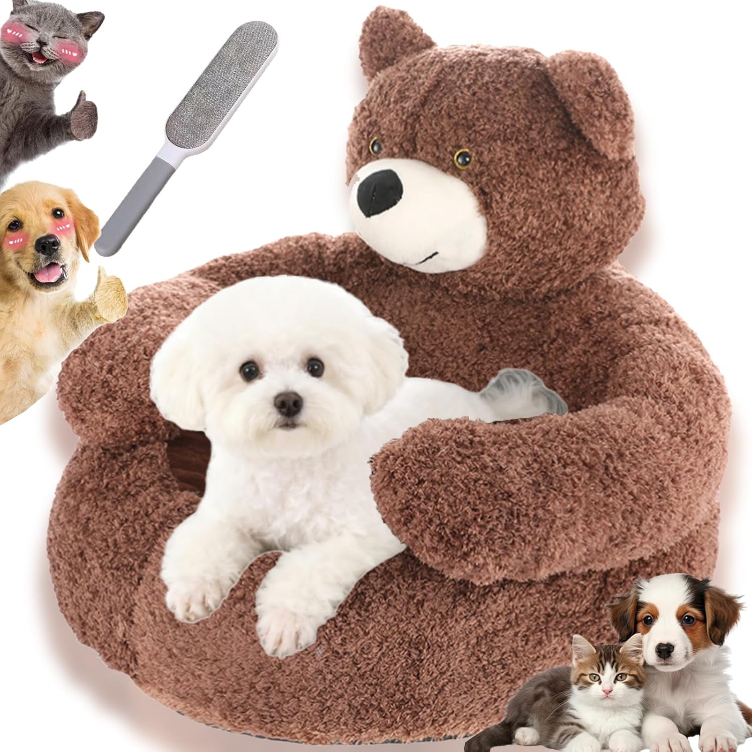 2026 Upgrade Teddy Bear Dog Bed with Arms, Cute Bear Hug Design Dog Cat ...