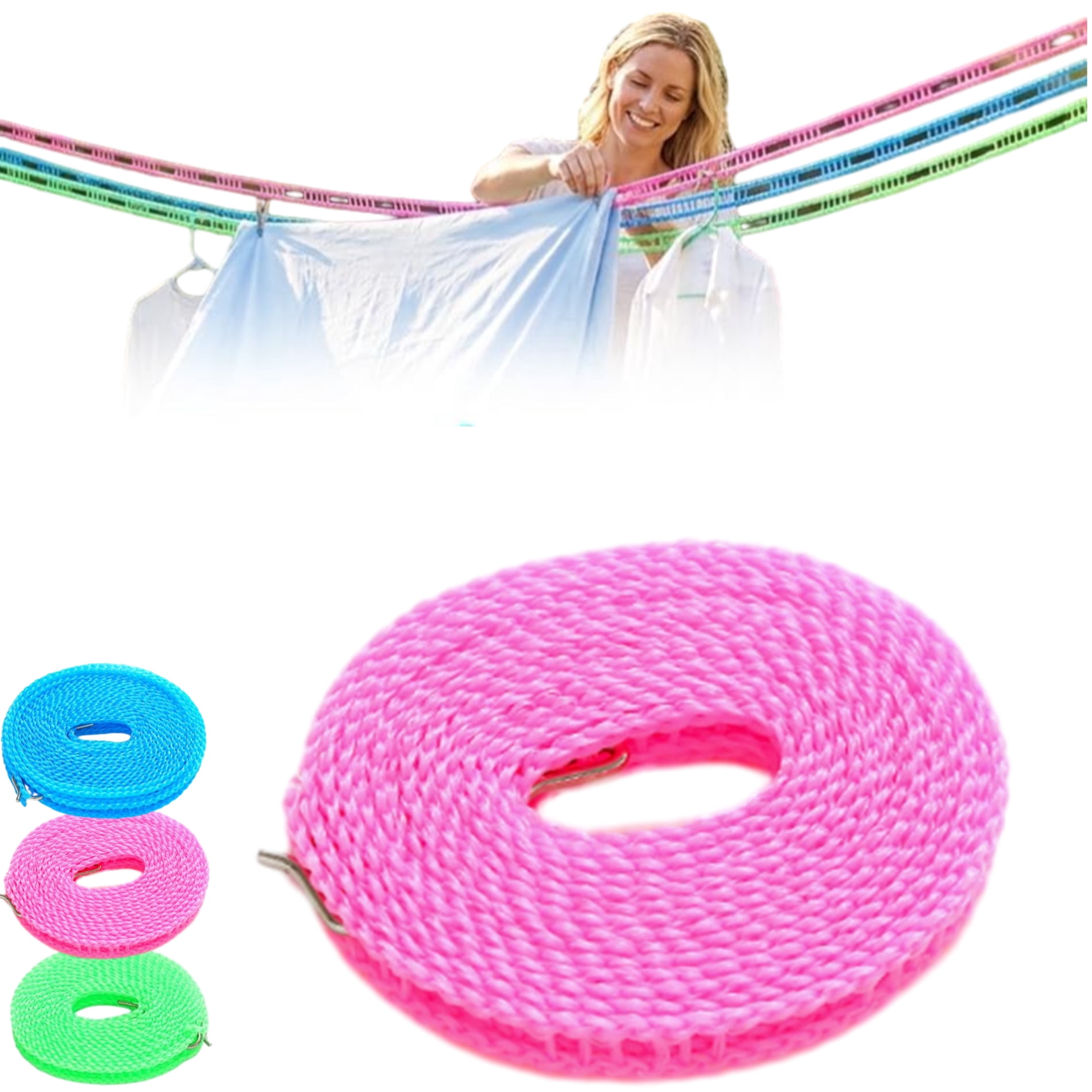 2026 Upgrade Windproof Clothesline with Hooks, Adjustable Clothesline ...