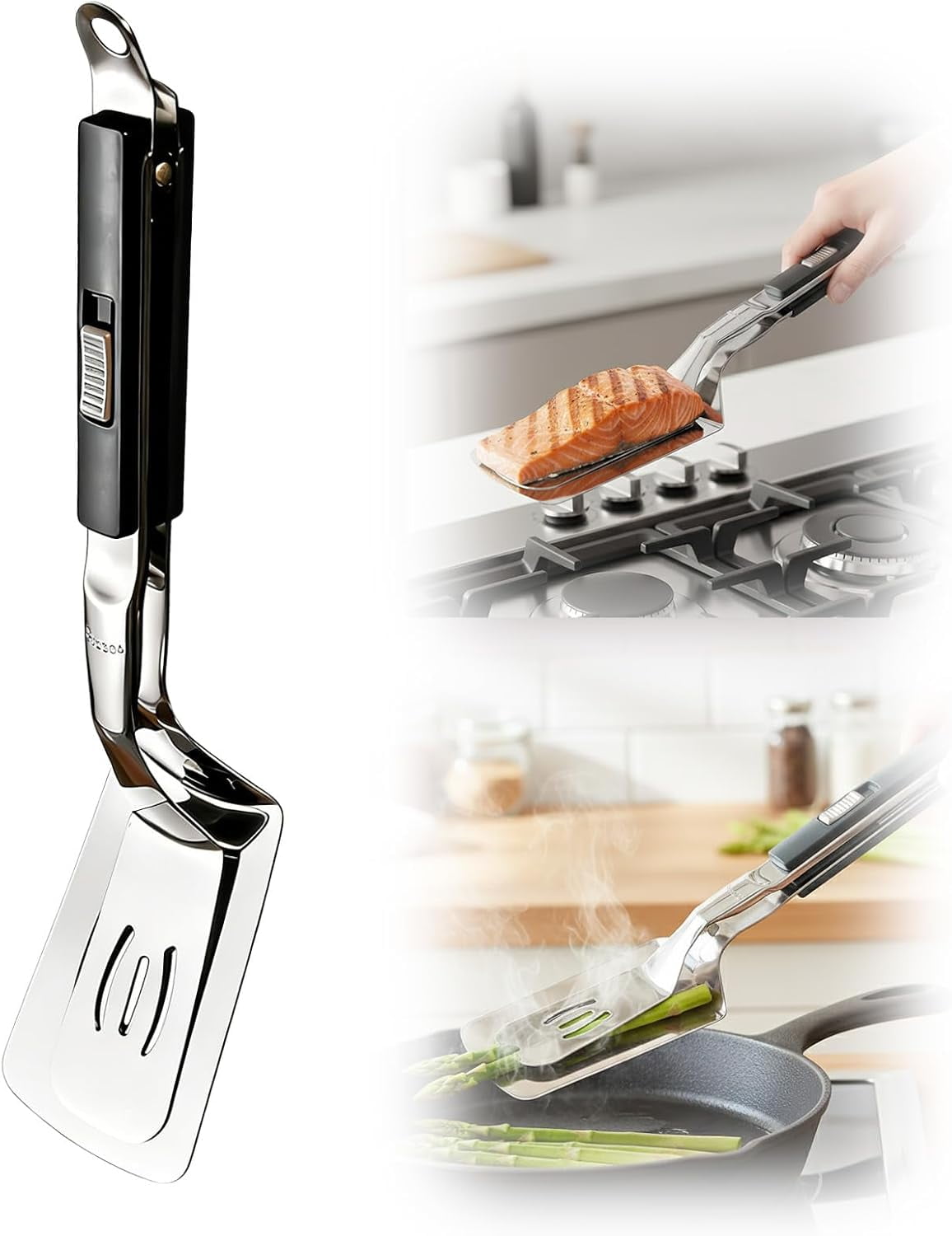 2026 Upgraded 13.3" Stainless Steel Grill Spatula Tongs, Anti-Scald ...