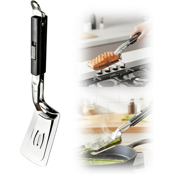 2026 Upgraded 13.3" Stainless Steel Grill Spatula Tongs, Anti-Scald ...