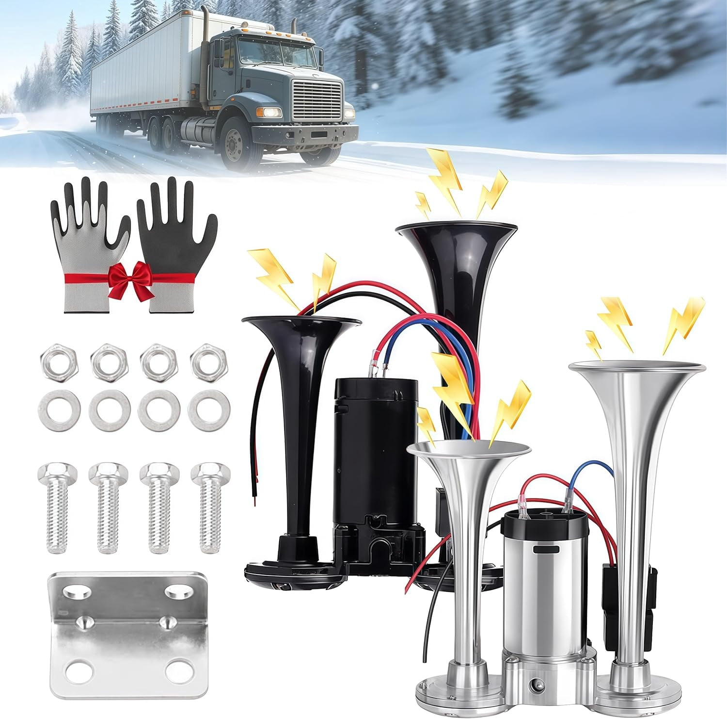 2026 Upgraded 600db Dual-Tone Metal Car Horn, 12-24V Electric Impact ...