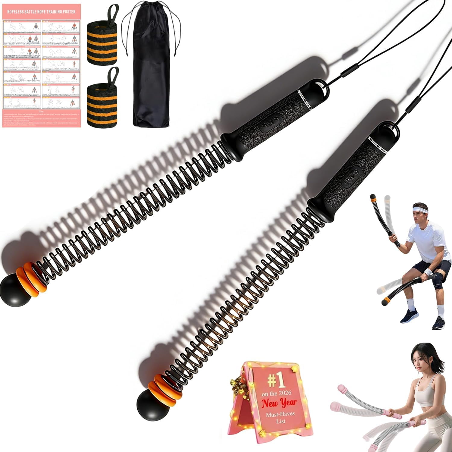 2026 Upgraded Adjustable Ropeless Battle Ropes Training with Poster ...