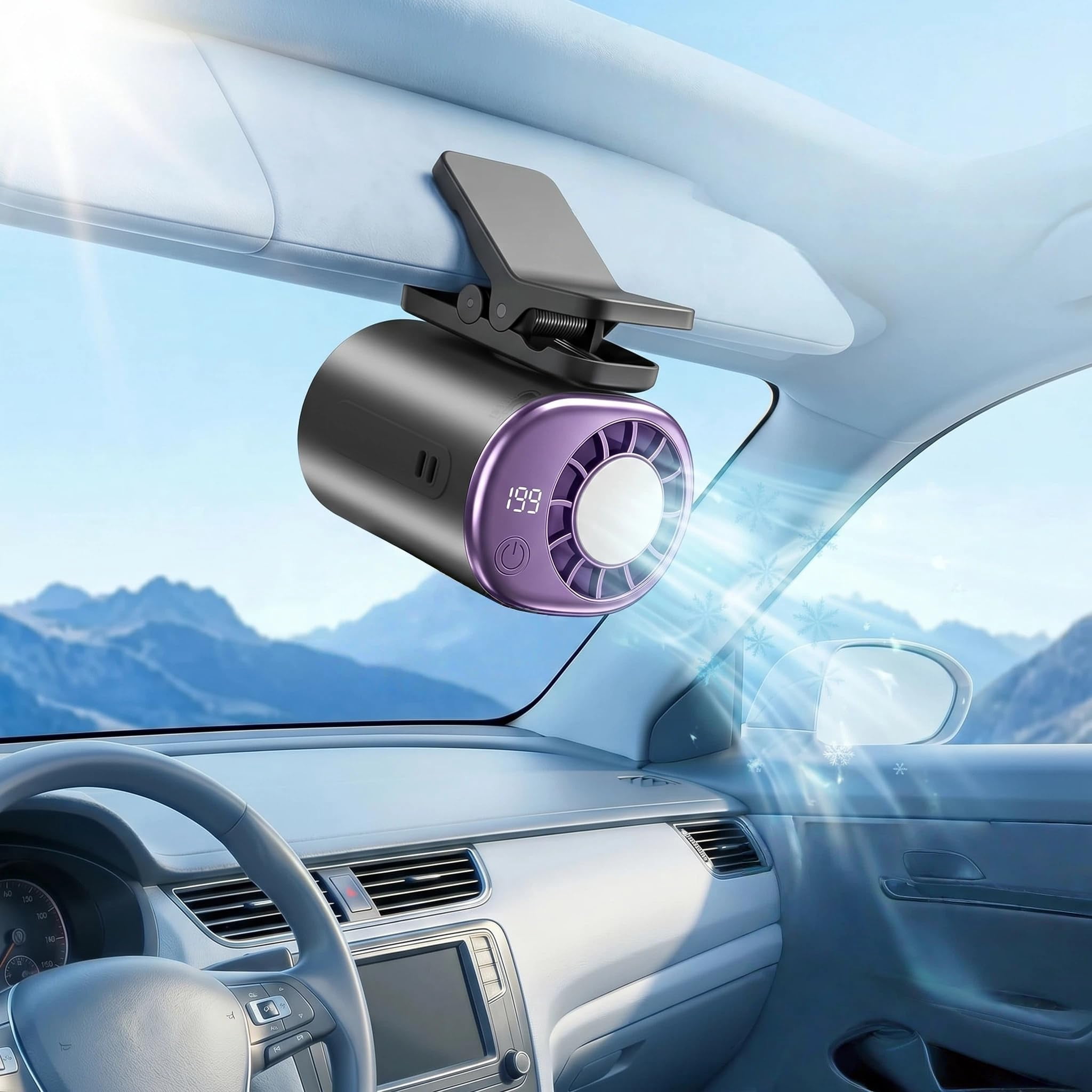 2026 Upgraded Car Clip-On Fan with LED Display, 360° Rotatable Multi ...