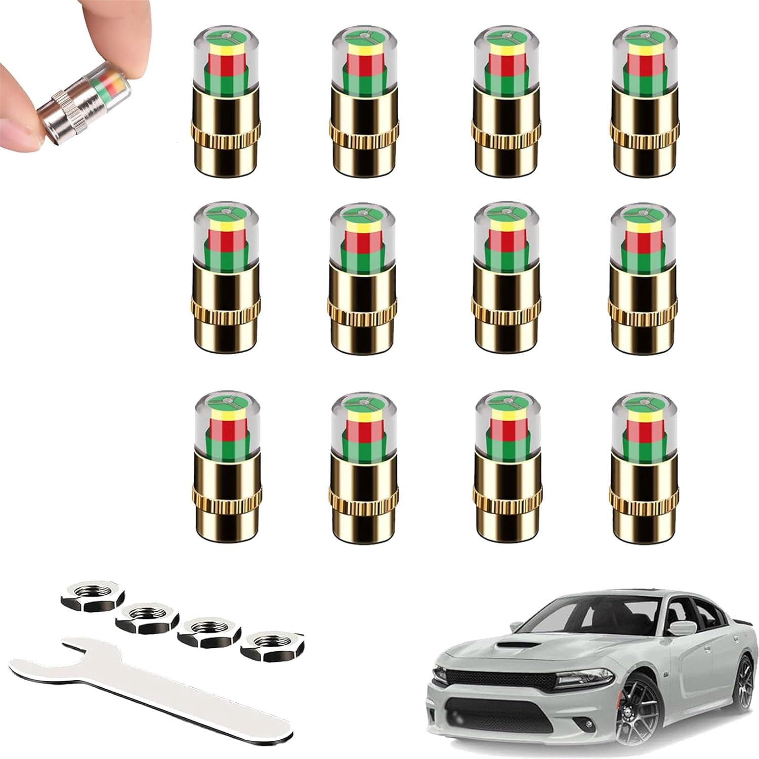 2026 Upgraded Car Tire Pressure Monitor Valve Stem Caps, 2.4Bar Tire ...