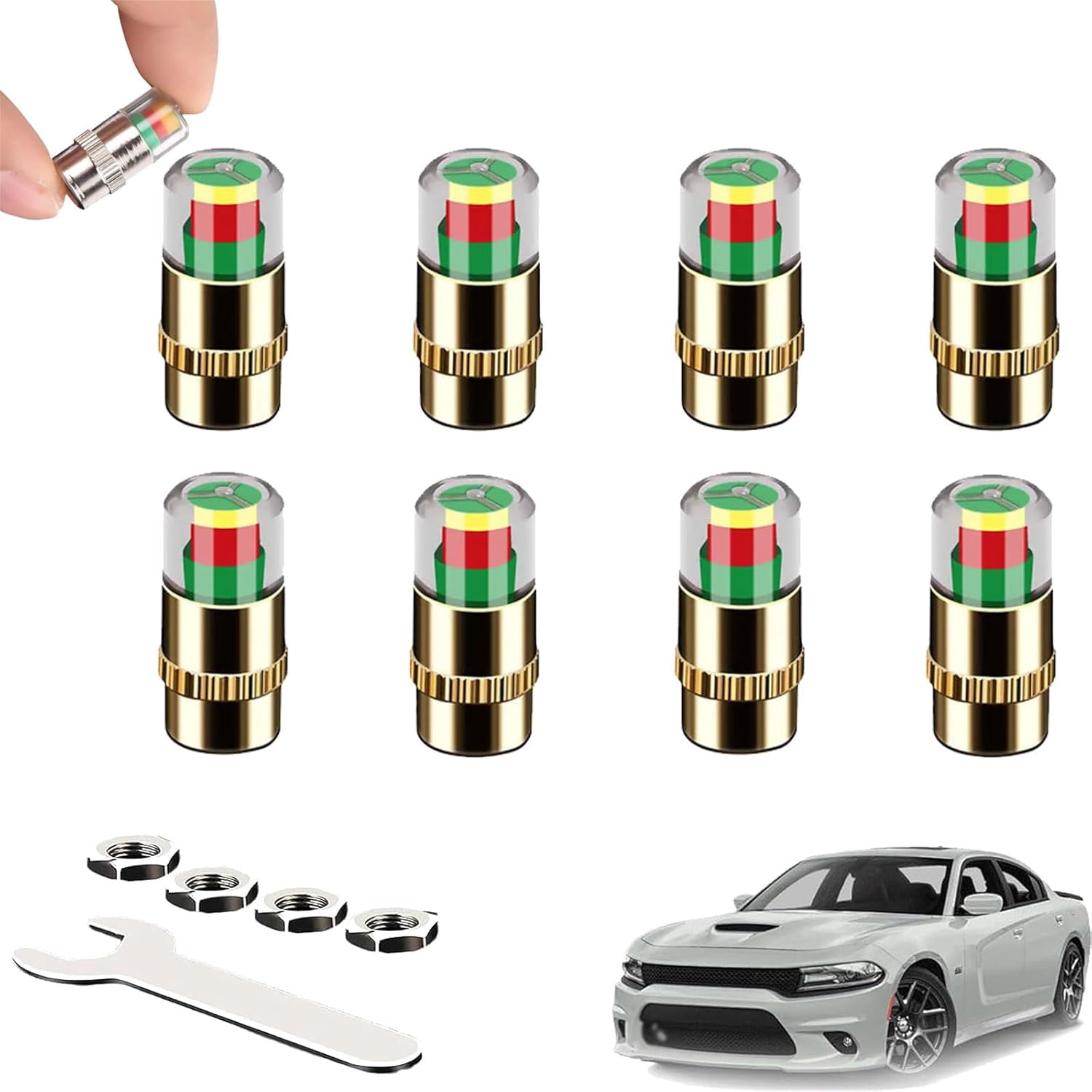 2026 Upgraded Car Tire Pressure Monitor Valve Stem Caps, 2.4Bar Tire ...