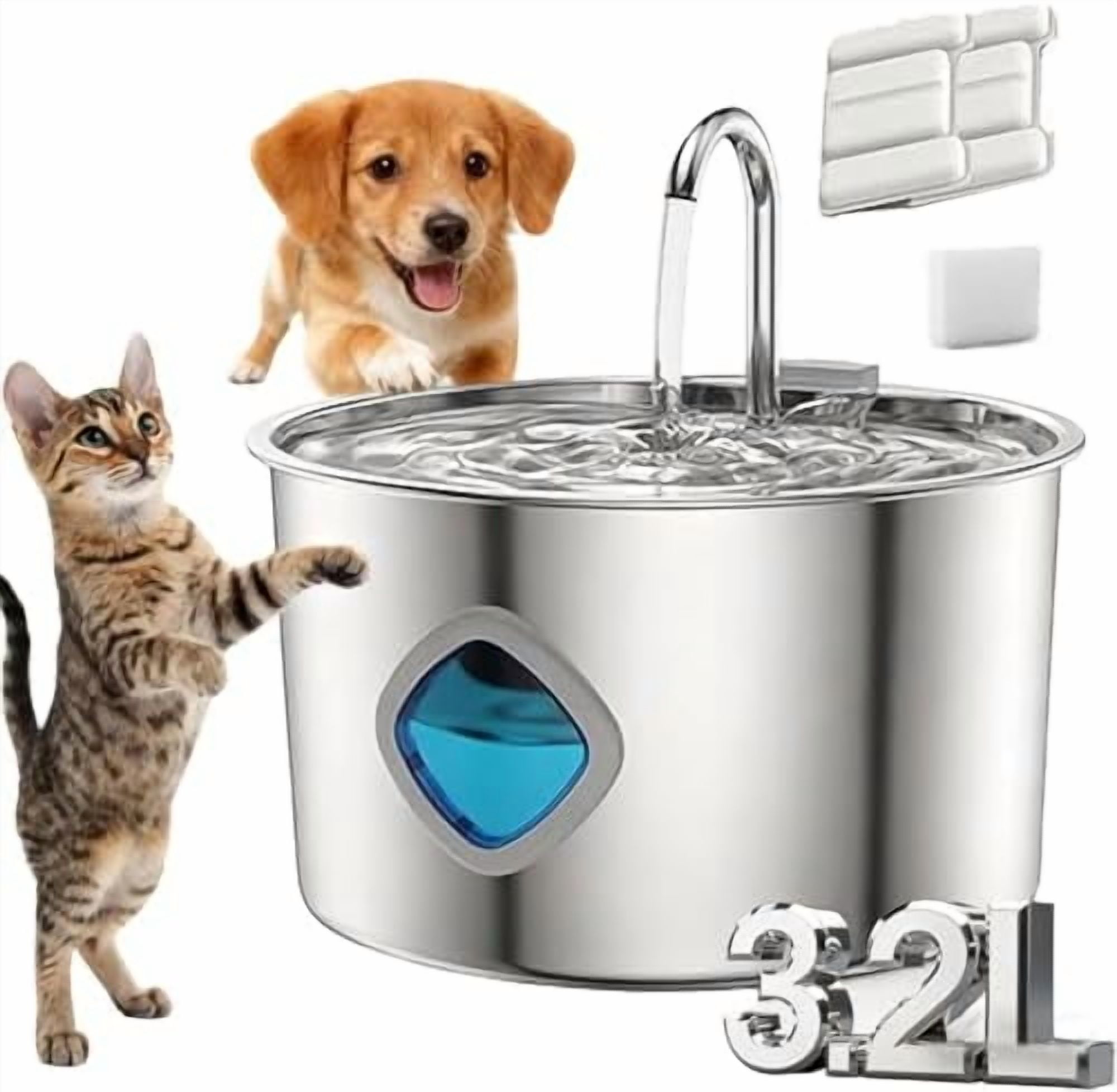 2026 Upgraded Cat Water Fountain 3.2L/108oz, Stainless Steel Pet ...