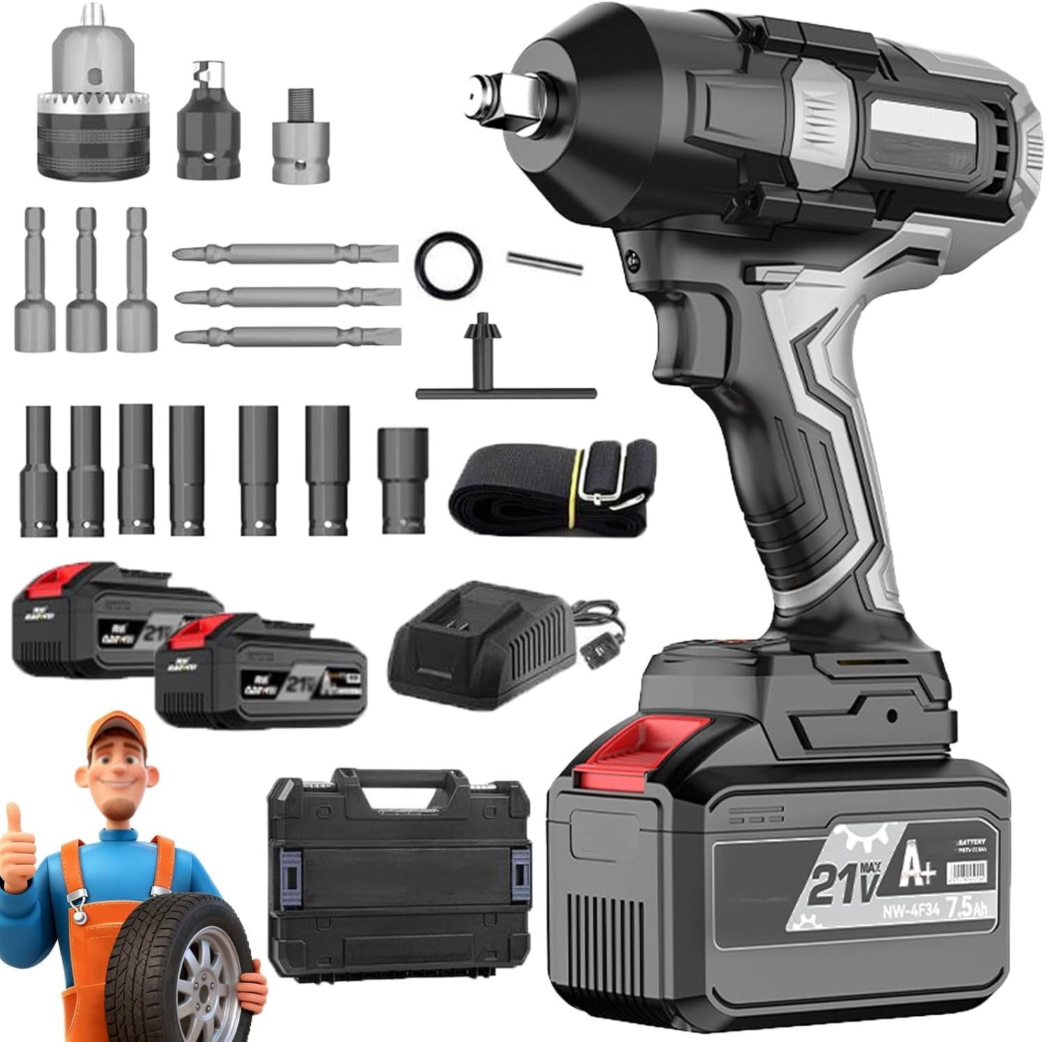 2026 Upgraded Cordless Impact Wrench, 3-Speeds Cordless Impact Gun with ...