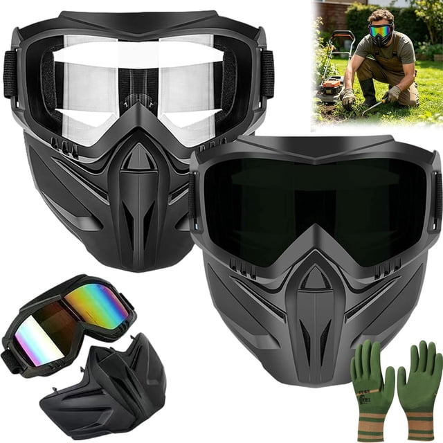 2026 Upgraded Detachable Full Face Goggle Mask, Anti-Fog Grass Cutting ...
