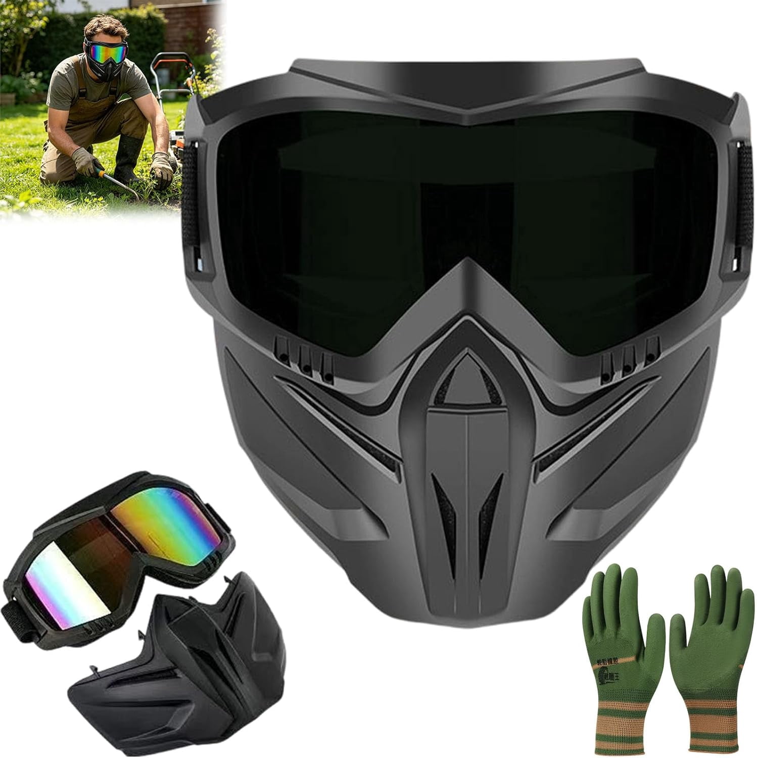2026 Upgraded Detachable Full Face Goggle Mask, Anti-Fog Grass Cutting ...