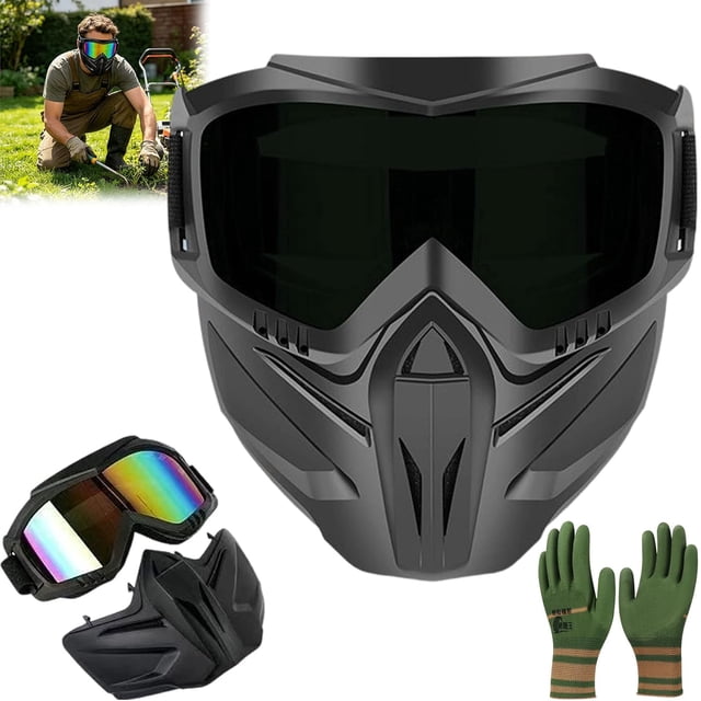2026 Upgraded Detachable Full Face Goggle Mask, Anti-Fog Grass Cutting ...